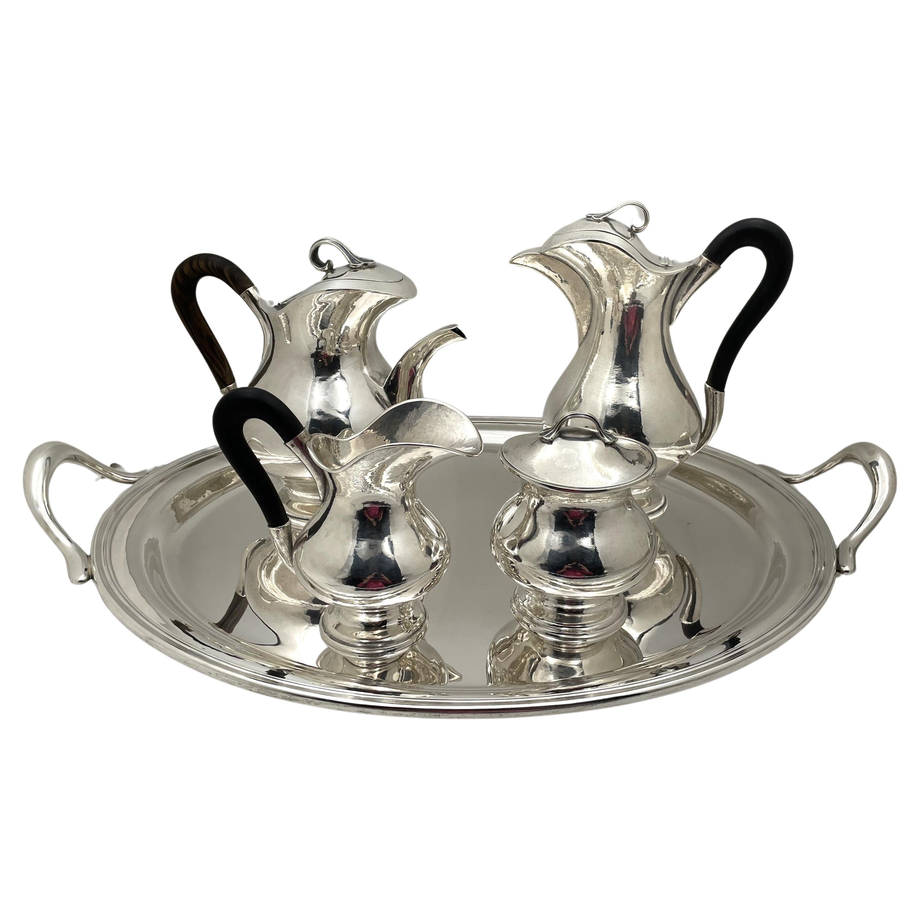 Buccellati Sterling Silver Hammered 5-Piece Tea and Coffee Set w/ Tray ...