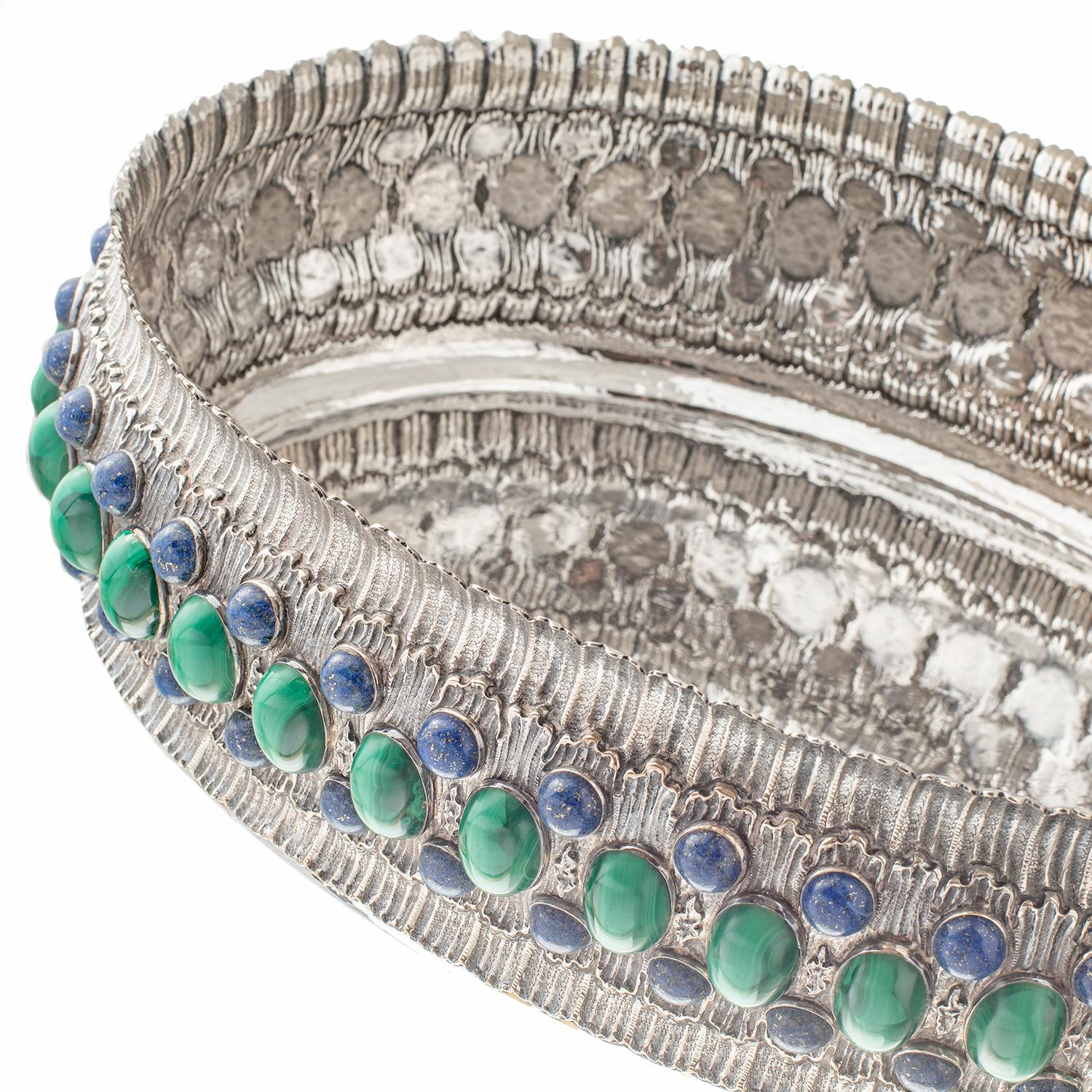 Buccellati Sterling Silver Malachite Lapis Centerpiece Bowl For Sale at ...