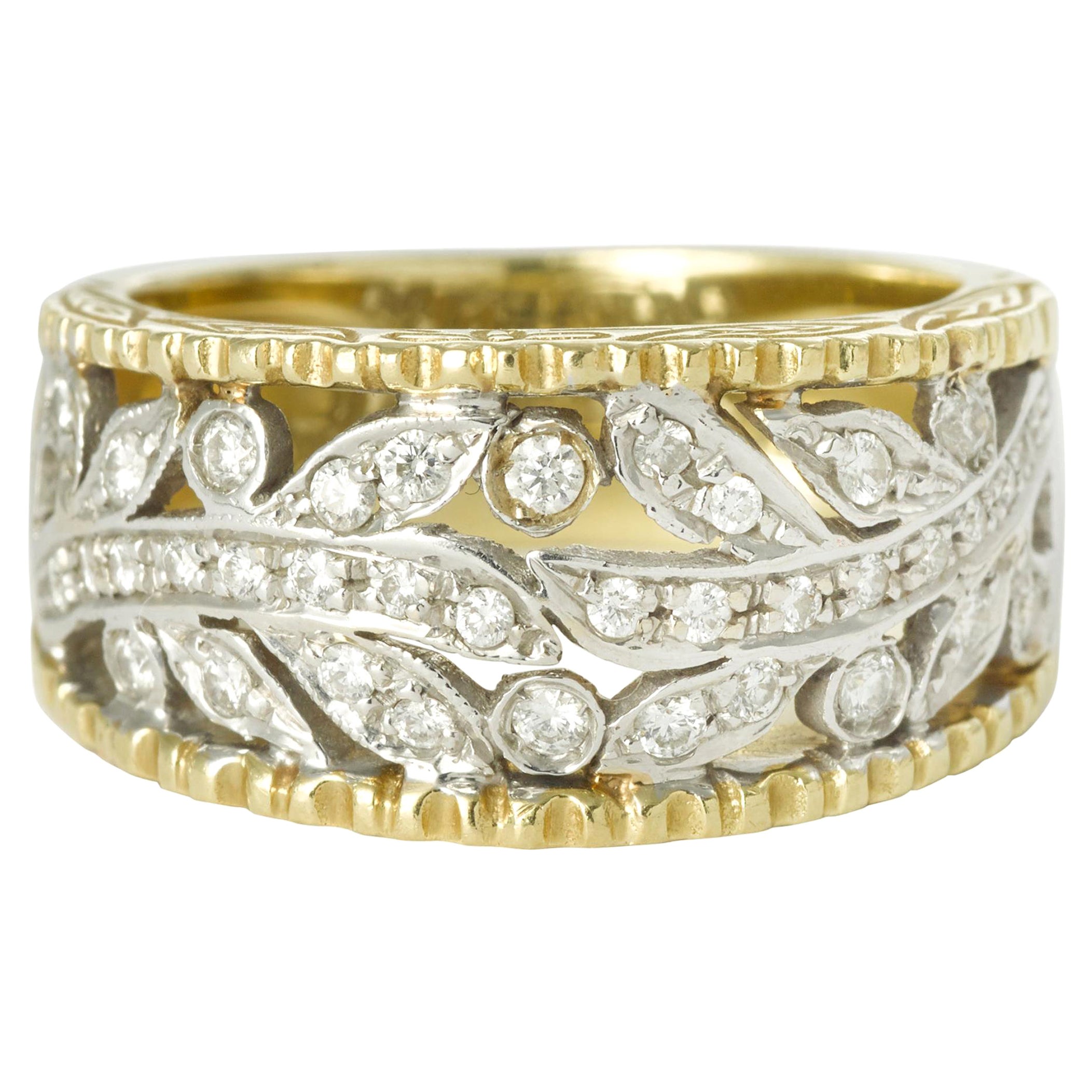 New Diamond Two Color Gold Filigree Band Ring at 1stDibs | wide band ...