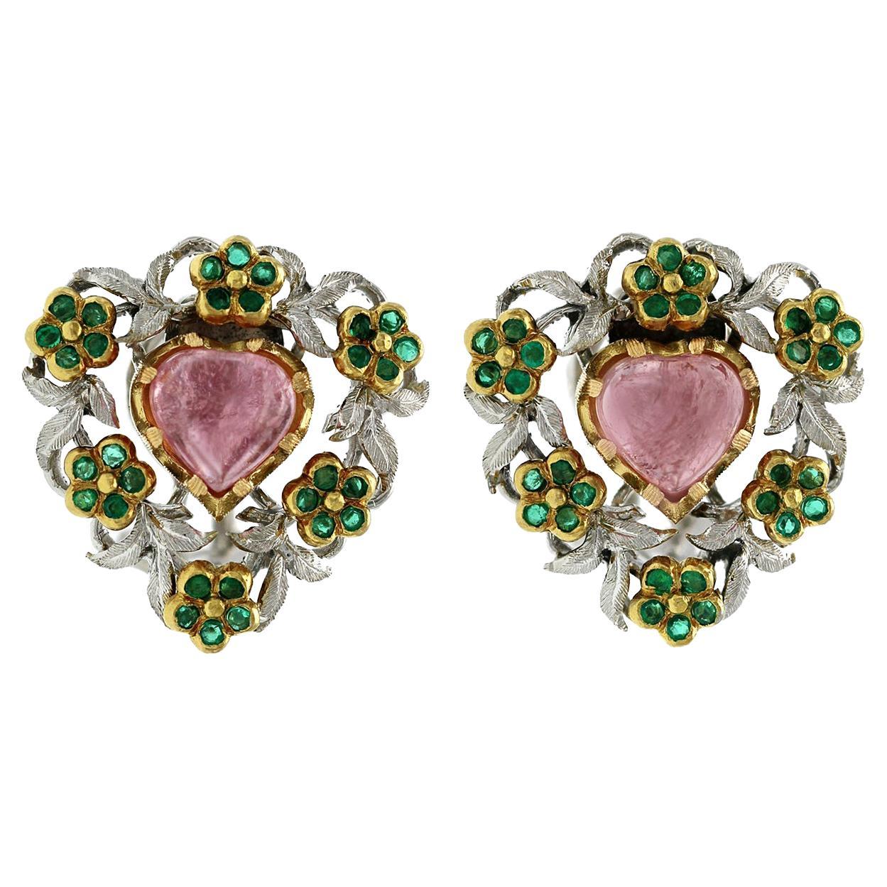 Buccellati Carved Emerald Diamond Gold Flower Earrings at 1stDibs