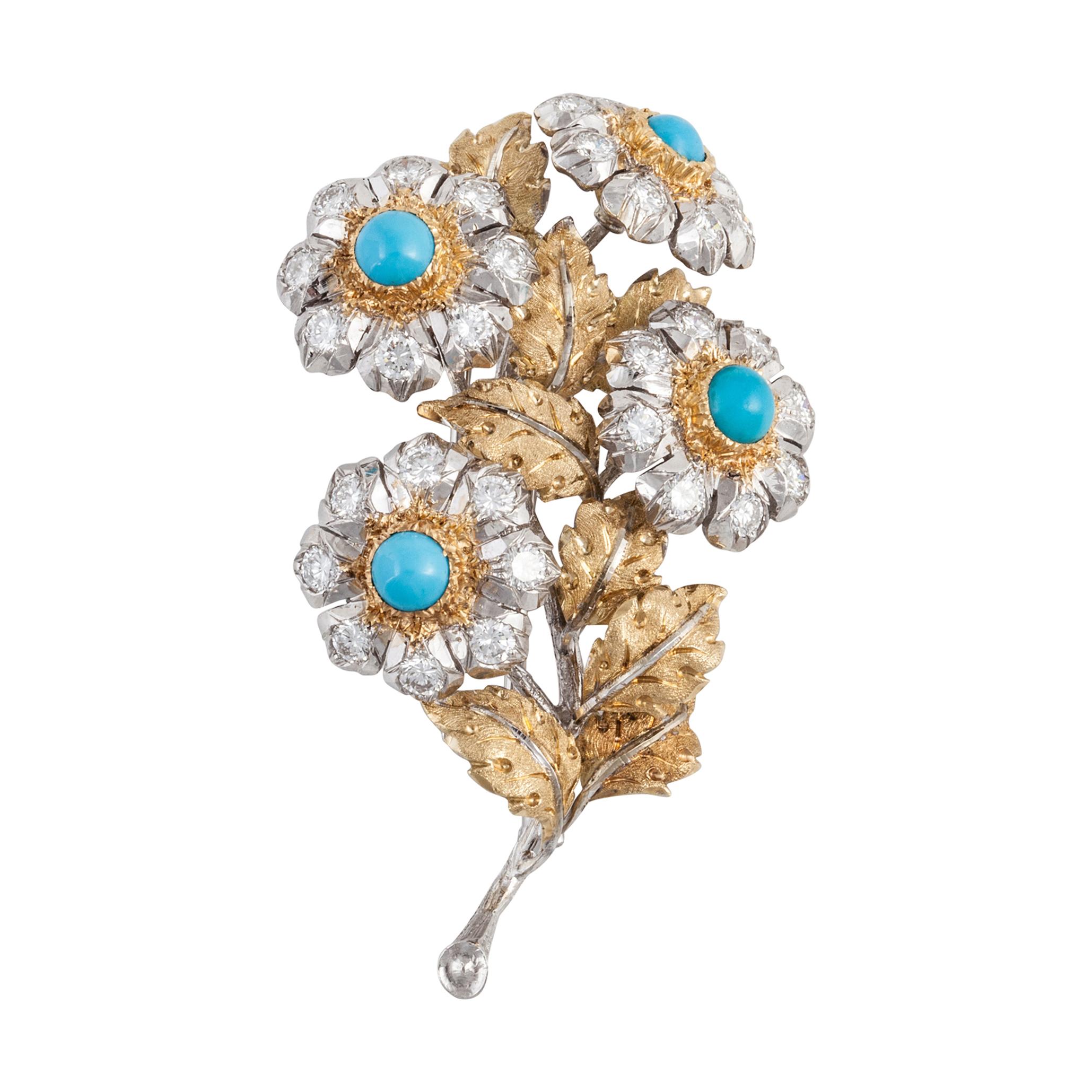 1930s Mario Buccellati Diamond Gold Silver Brooch at 1stDibs