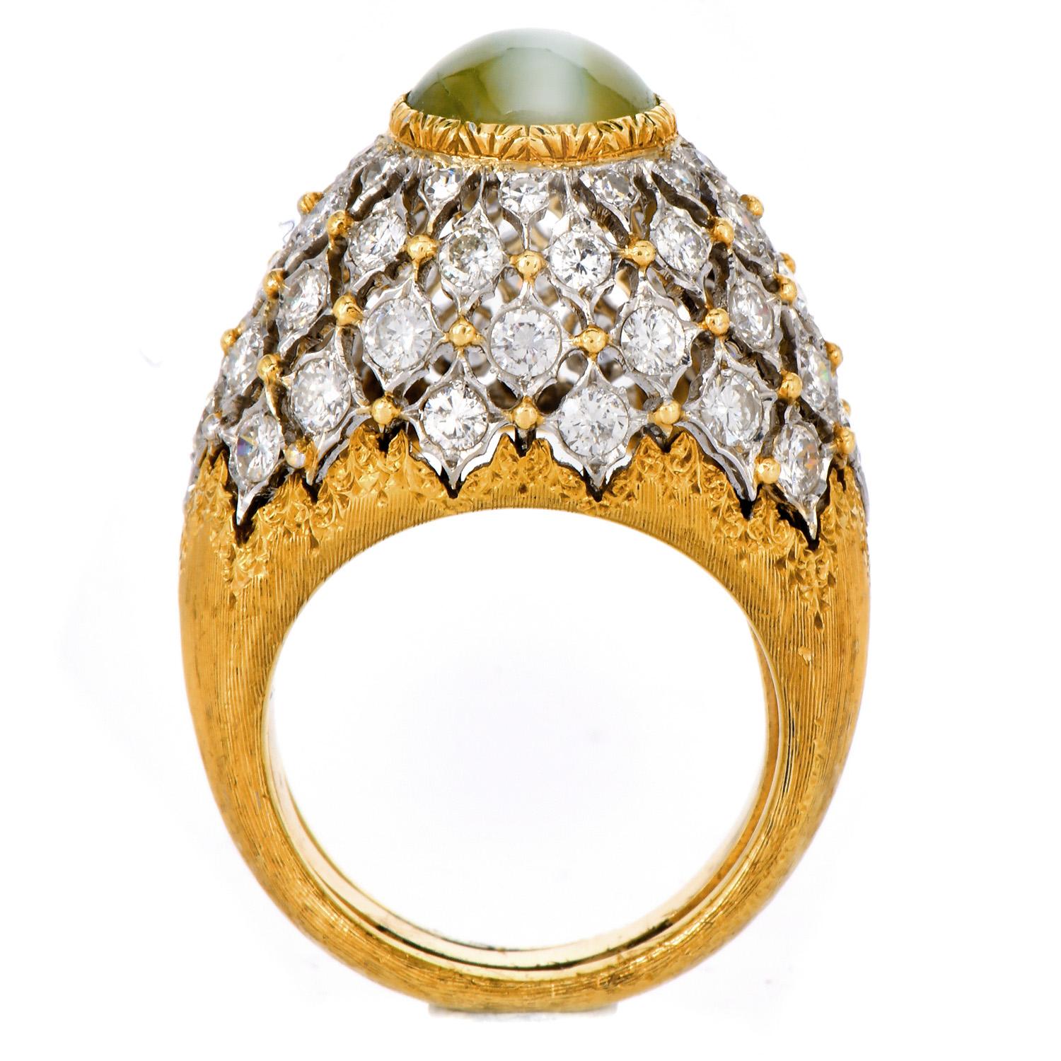 Buccellati Vintage Cat's Eye Chrysoberyl Diamond 18K Cocktail Dome Ring ...