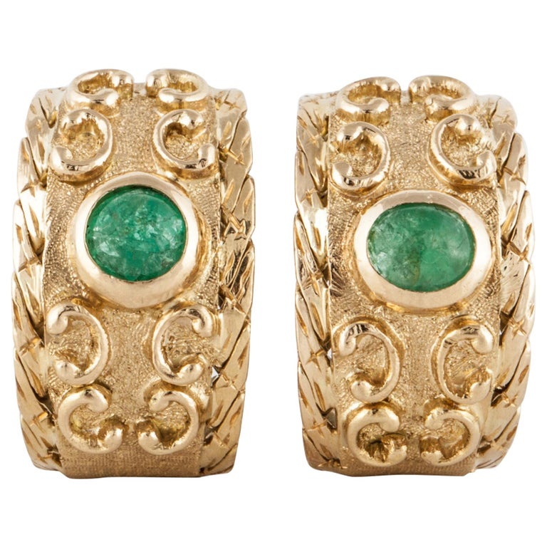 Buccellati Emerald Earrings in 18K Gold For Sale at 1stDibs