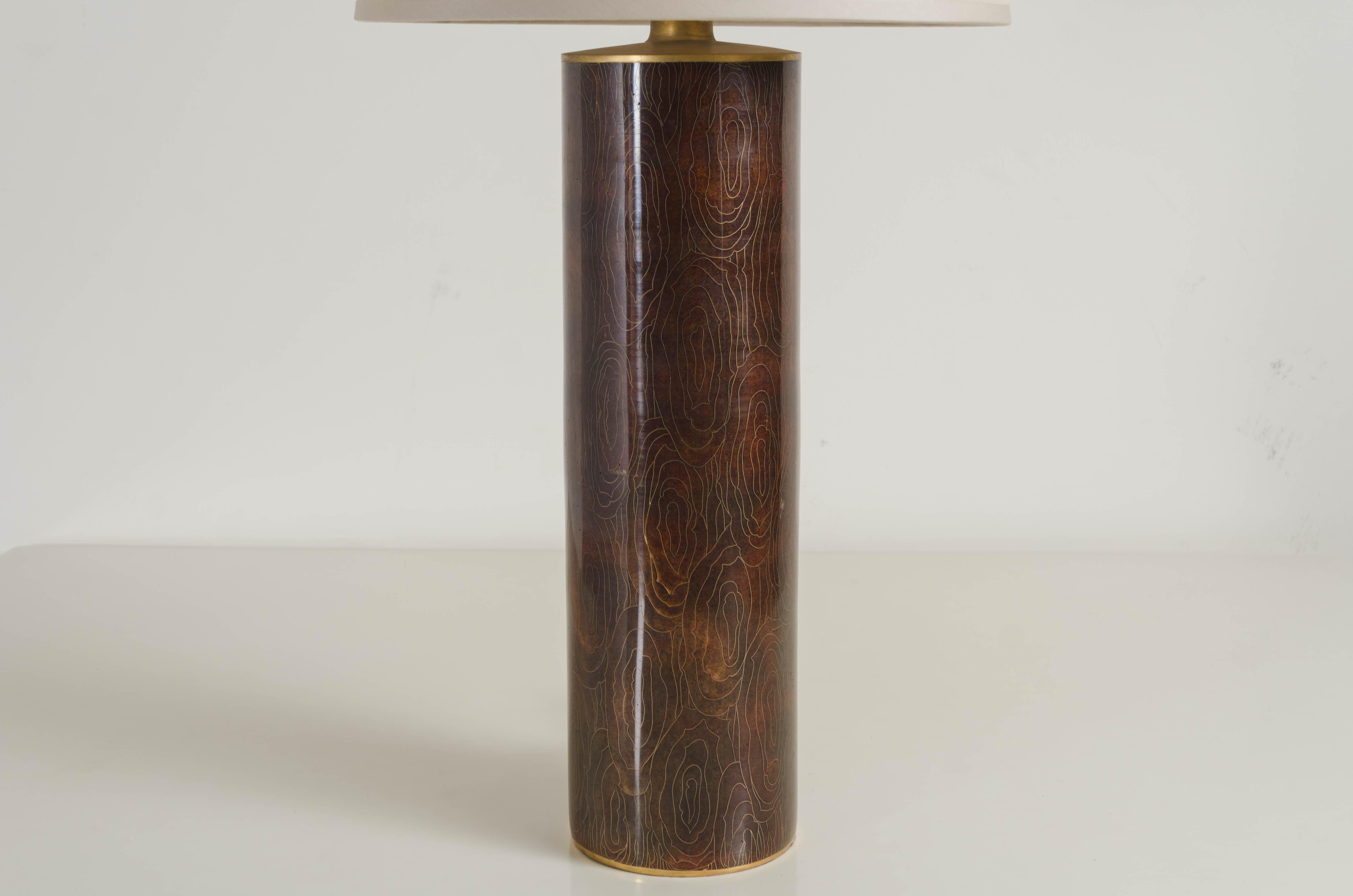 Buche Amber Woodgrain Lamp by Robert Kuo, Cloisonné, Handmade, Limited ...
