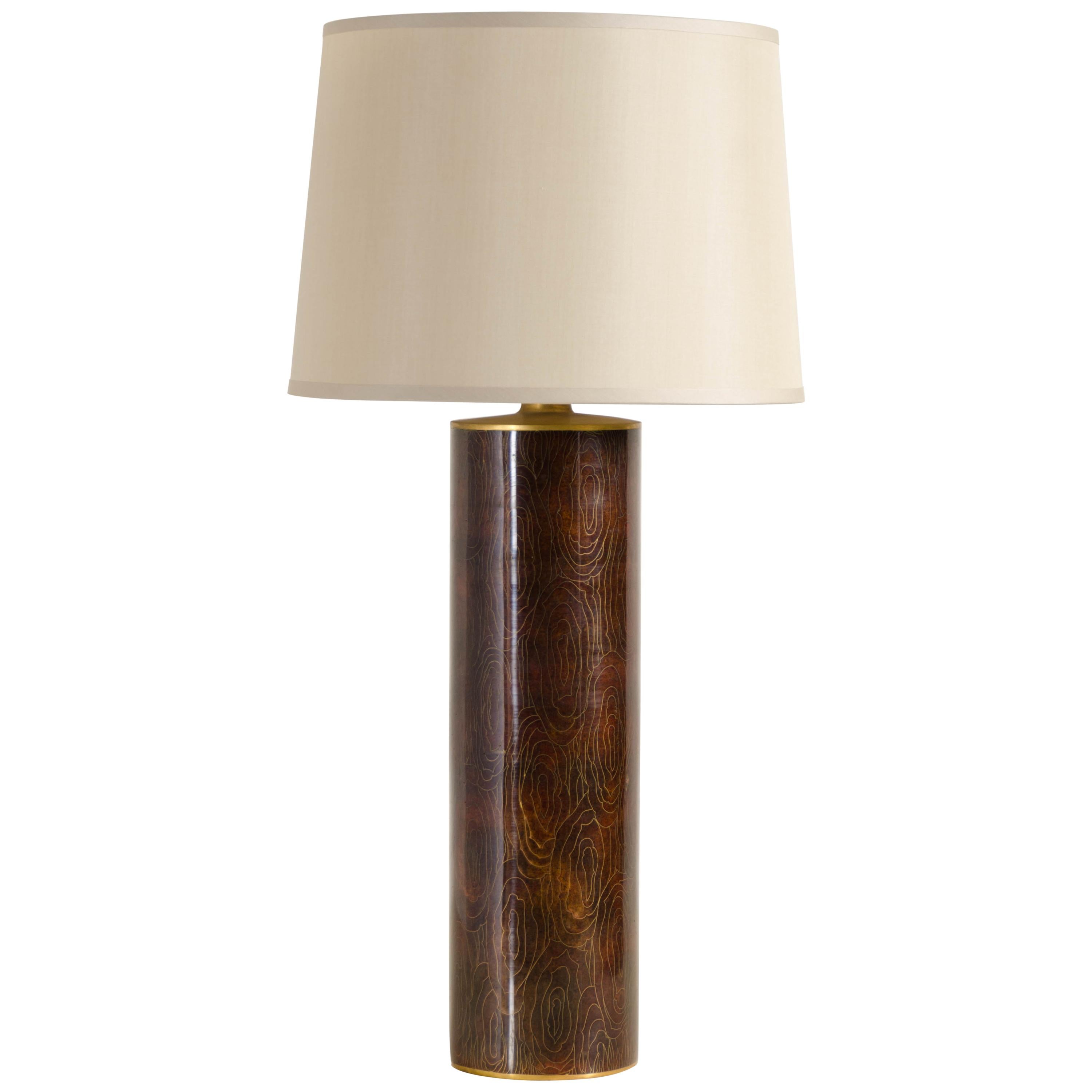 Buche Amber Woodgrain Lamp by Robert Kuo, Cloisonné, Handmade, Limited ...