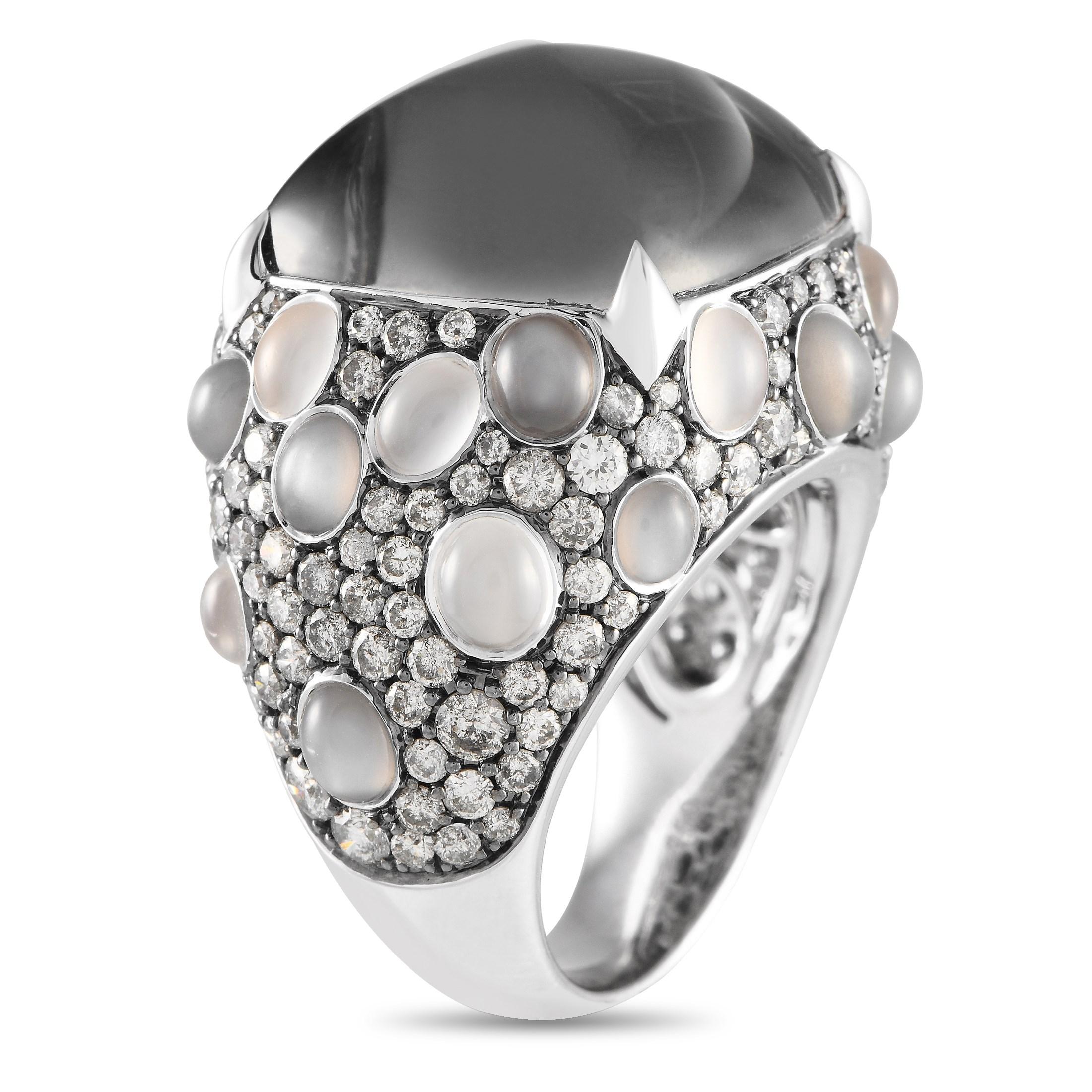 Bucherer 18K White Gold 3.11ct Diamond, Quartz, and Moonstone Ring For ...