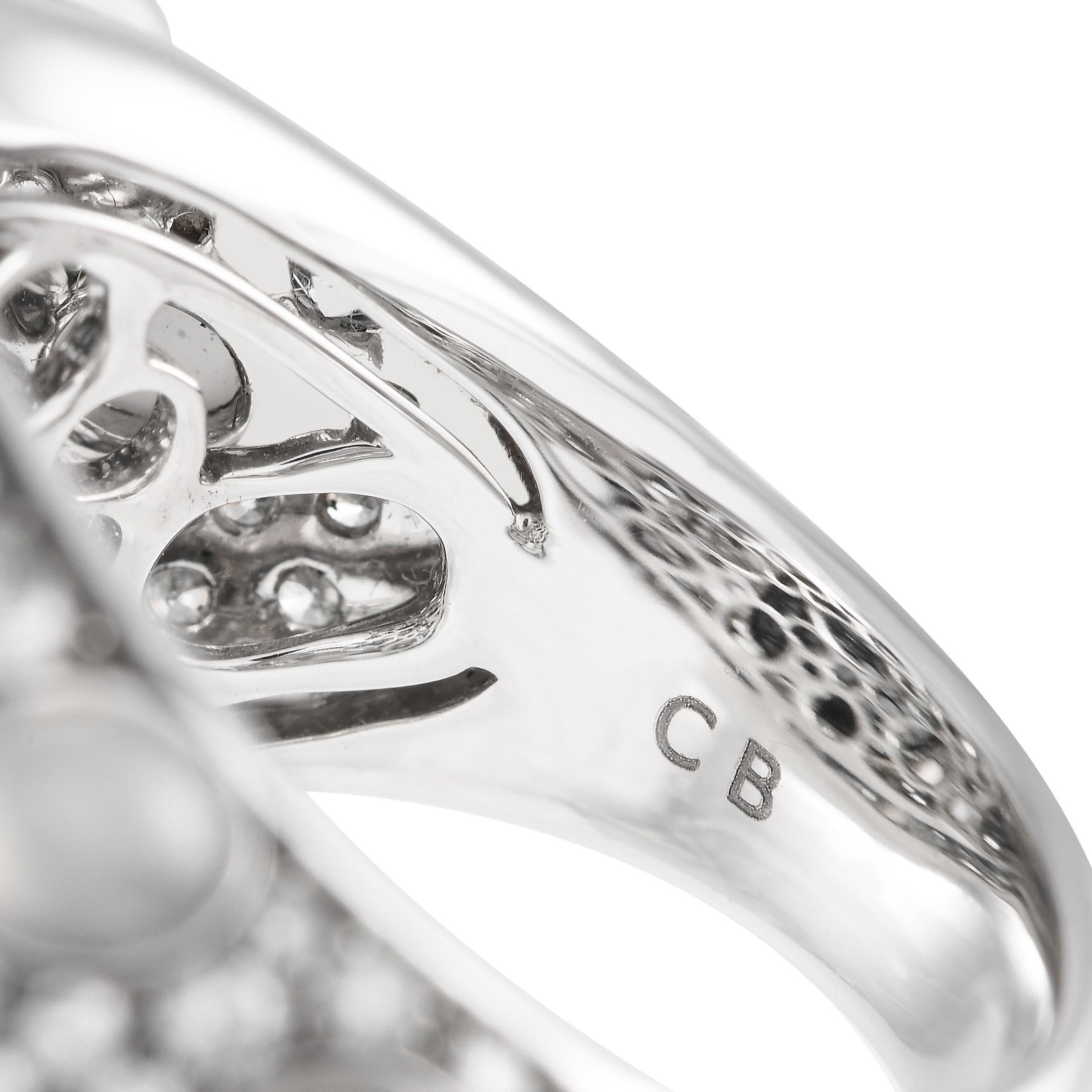 Bucherer 18K White Gold 3.11ct Diamond, Quartz, and Moonstone Ring For ...