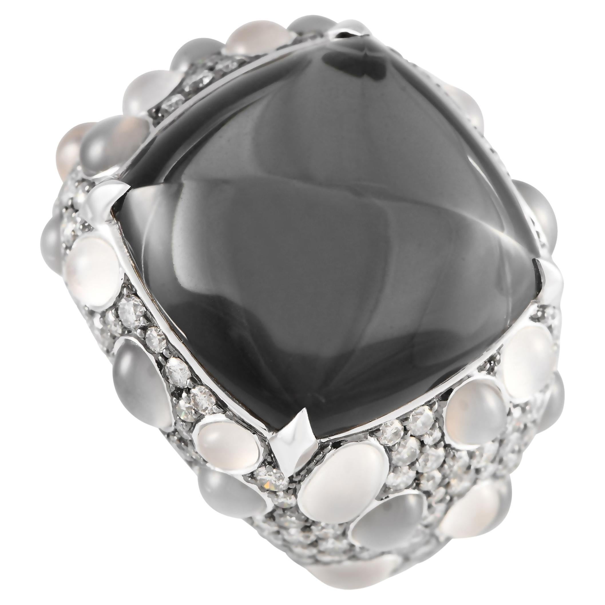 Bucherer 18K White Gold 3.11ct Diamond, Quartz, and Moonstone Ring For ...