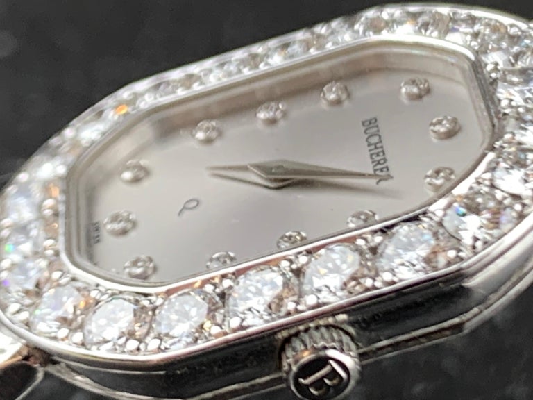 Bucherer 18 Karat White Gold Ladies Diamond Watch For Sale at 1stdibs