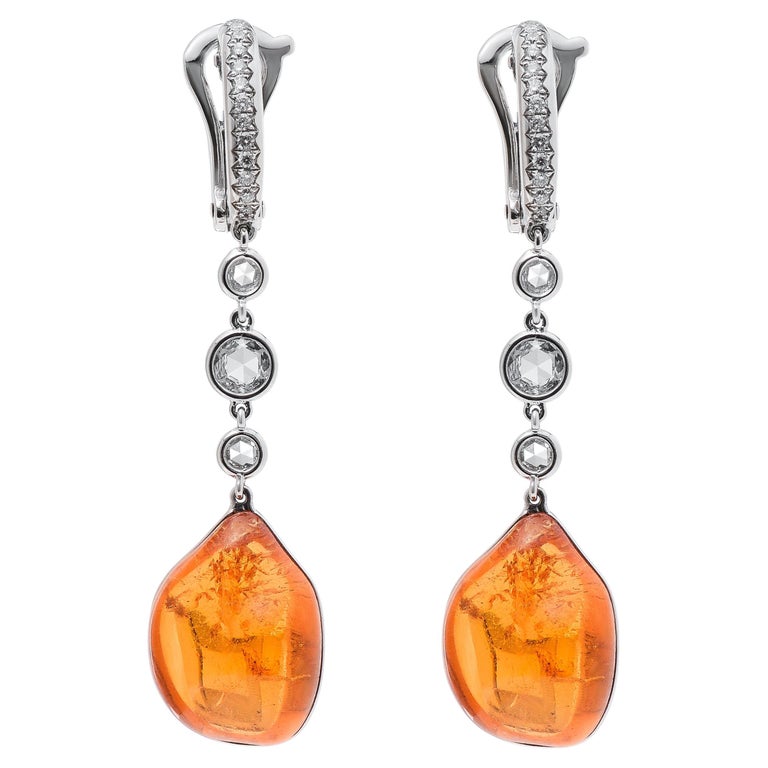 Bucherer 18K White Gold, Mandarine Garnet and Diamond Drop Earrings For ...