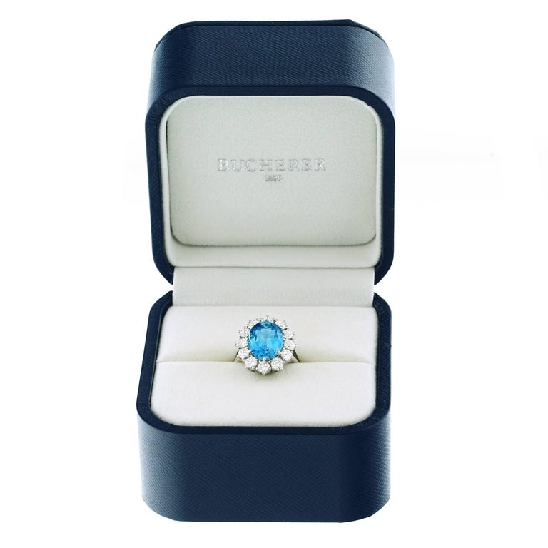 Bucherer Classic Aquamarine and Diamond Set Gold Ring at 1stDibs