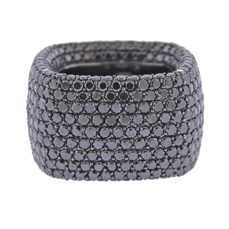 Bucherer Gold 14 Carat Black Diamond Square Band Ring at 1stDibs