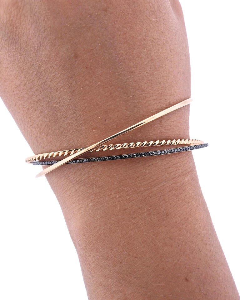 Bucherer Gold Black Diamond Bangle Bracelet For Sale at 1stDibs