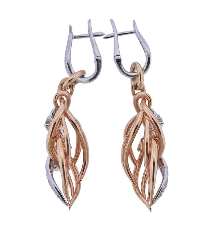 Bucherer Gold Diamond Drop Earrings For Sale at 1stDibs