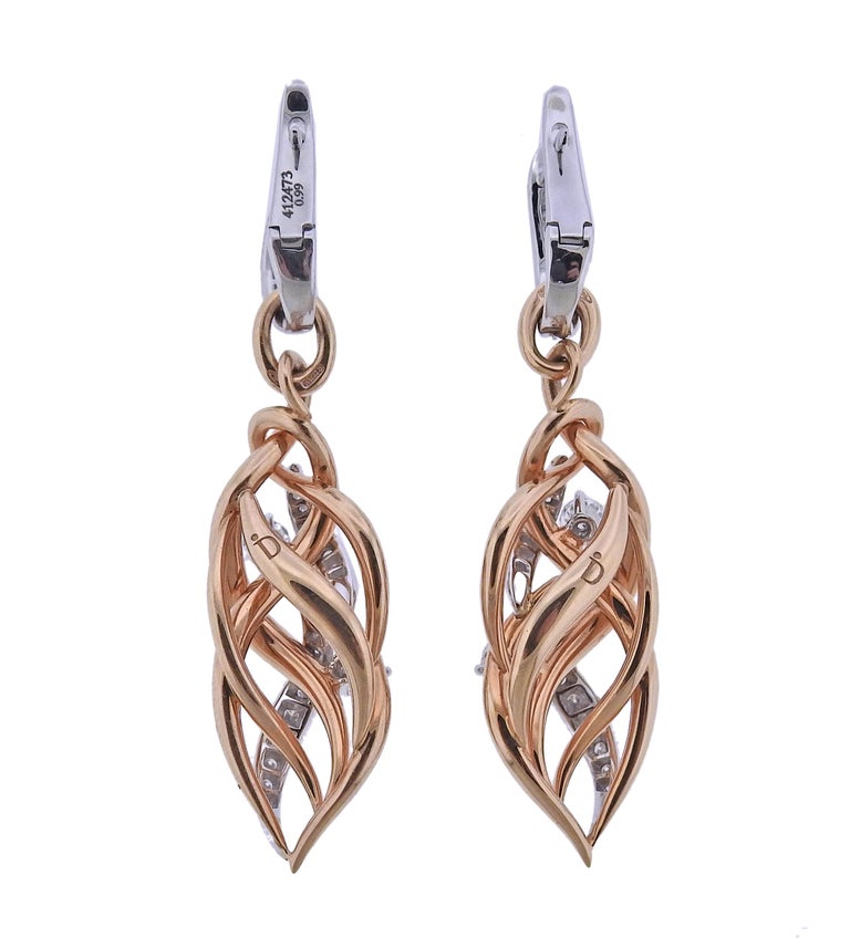 Bucherer Gold Diamond Drop Earrings For Sale at 1stDibs