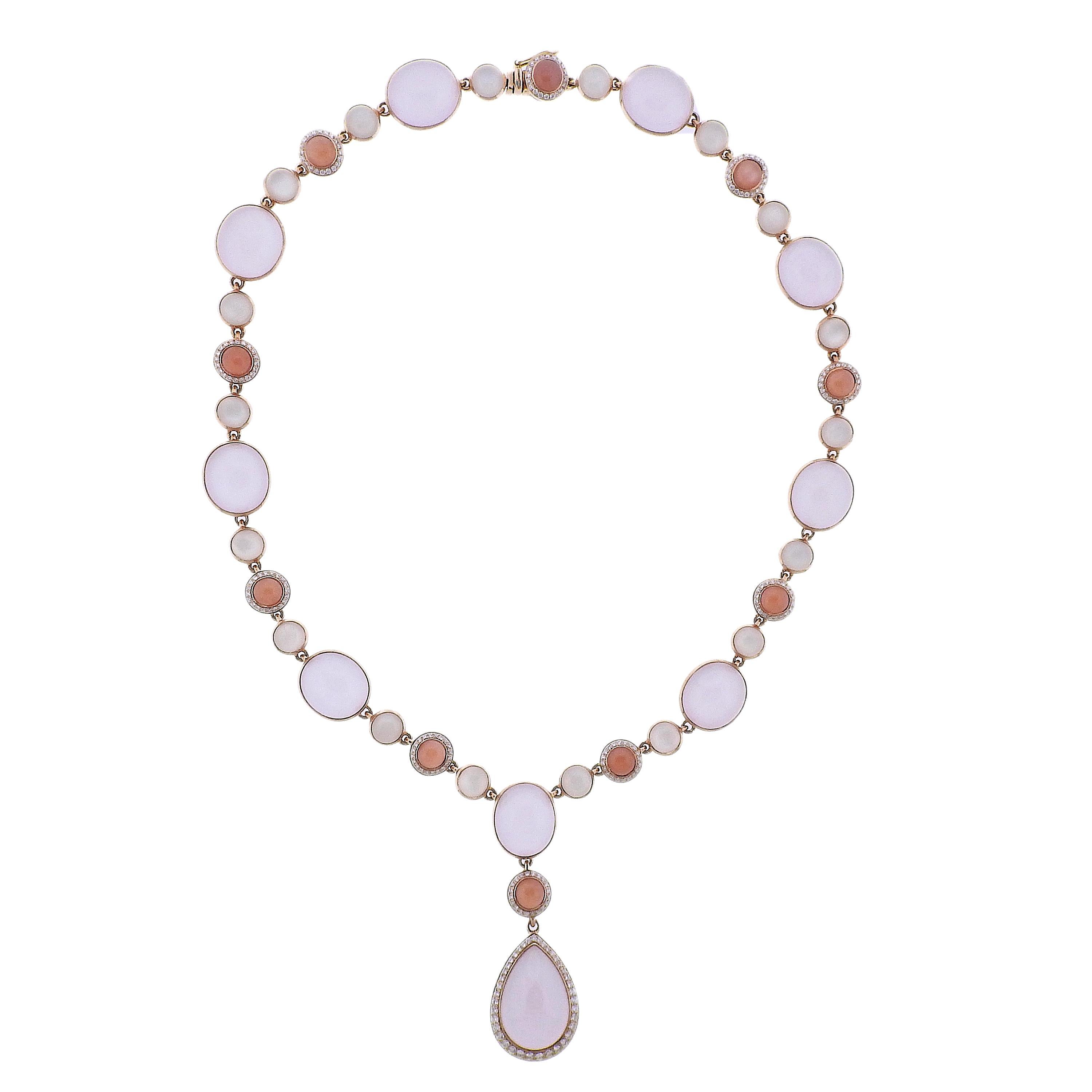 Moonstone Diamond Gold Necklace For Sale at 1stDibs