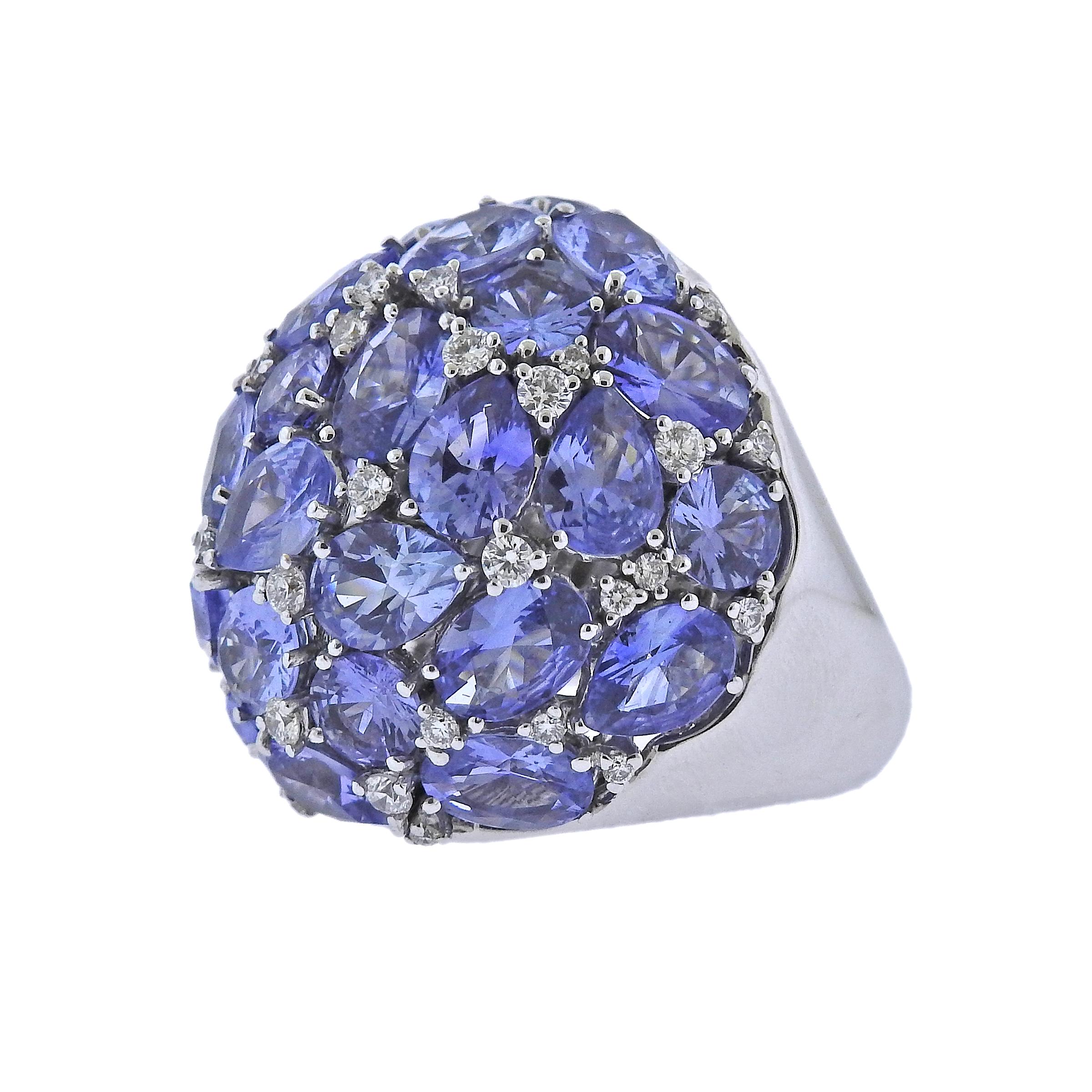 Bucherer Gold Diamond Sapphire Cocktail Dome Ring For Sale at 1stDibs