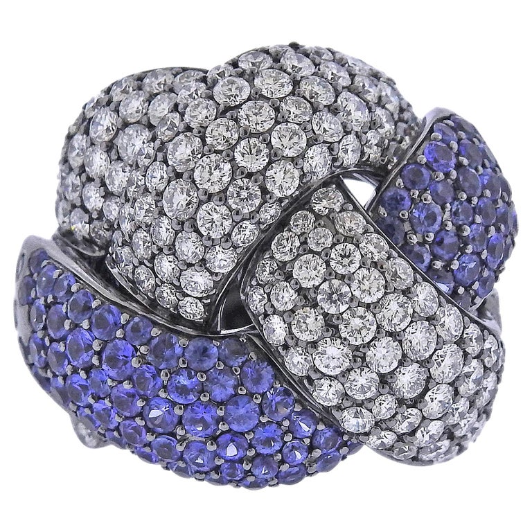 Bucherer Gold Diamond Sapphire Dome Ring For Sale at 1stDibs