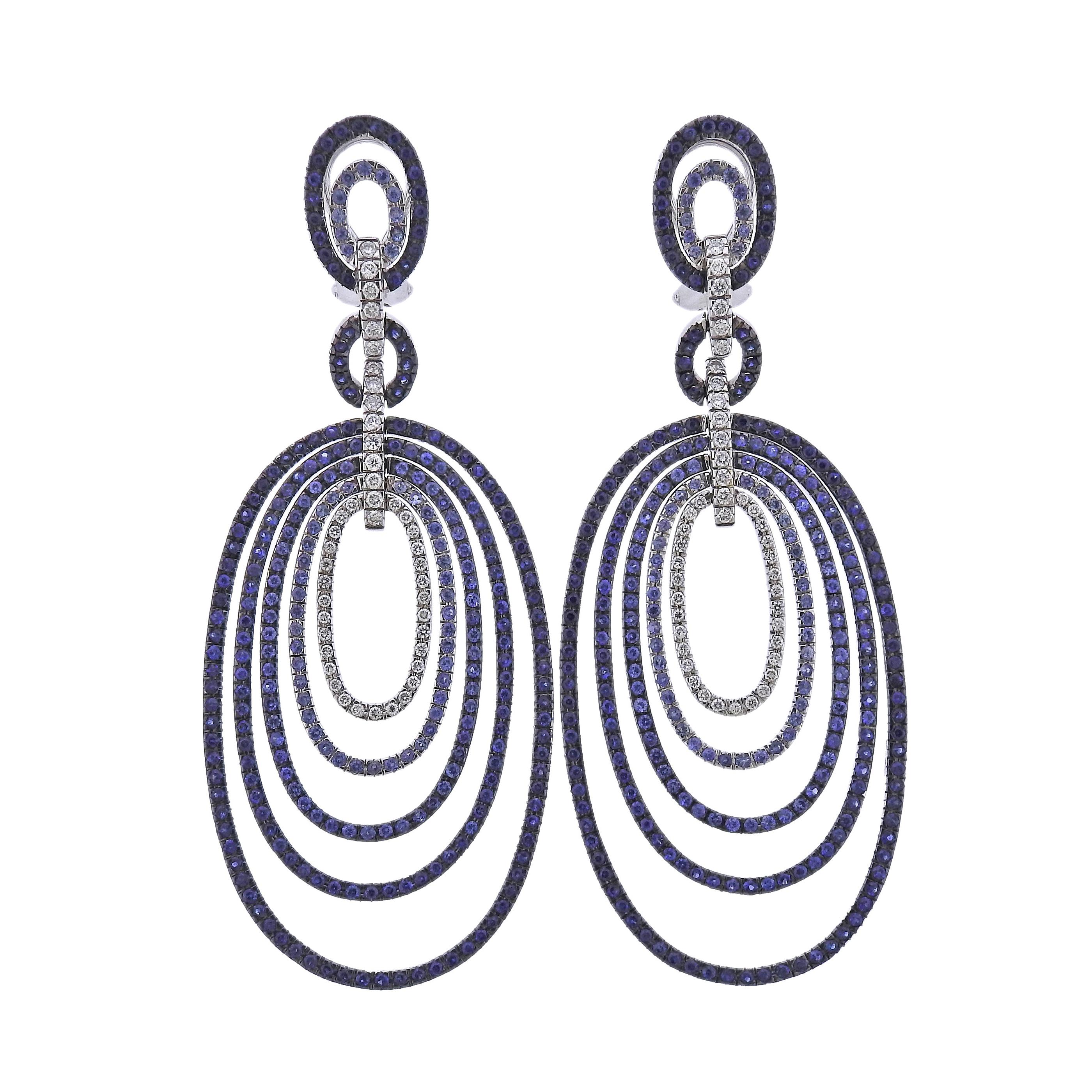 Bucherer Gold Sapphire Diamond Lion Hoop Earrings For Sale at 1stDibs