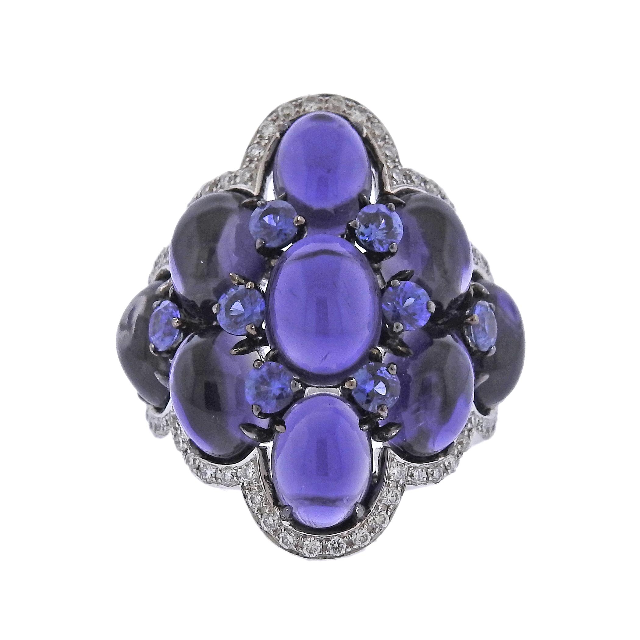 Bucherer Gold Diamond Sapphire Cocktail Ring For Sale at 1stDibs