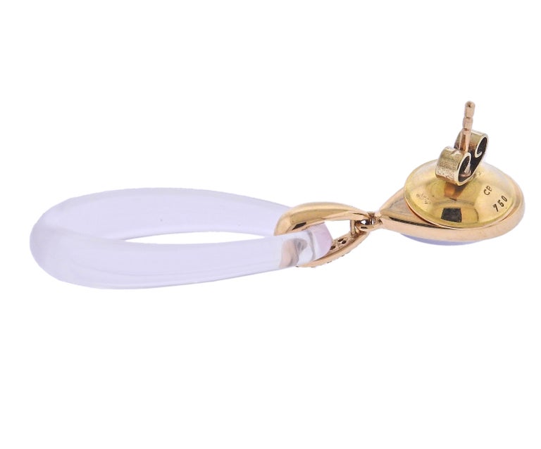 Bucherer Gold Quartz Diamond Chalcedony Drop Earrings For Sale at 1stDibs