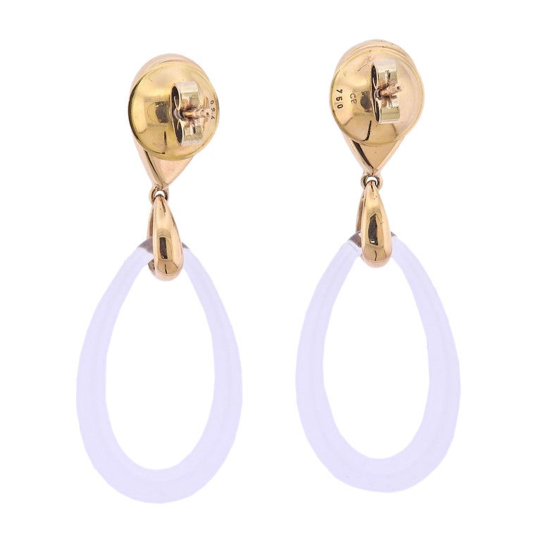 Bucherer Gold Quartz Diamond Chalcedony Drop Earrings For Sale at 1stDibs