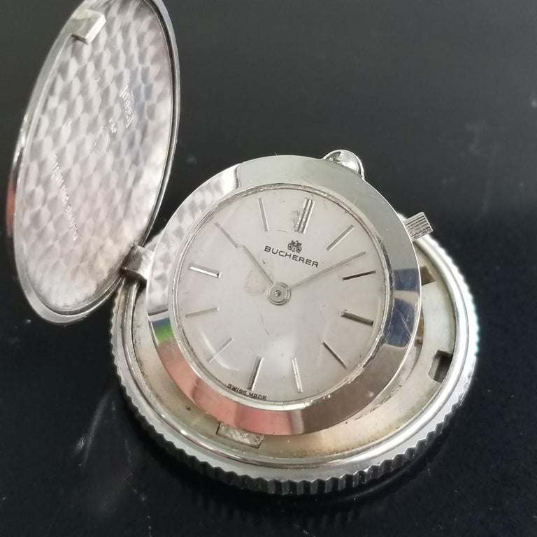 Bucherer Hidden Travel Clock 925 Solid Silver, c.1950s Swiss Vintage ...