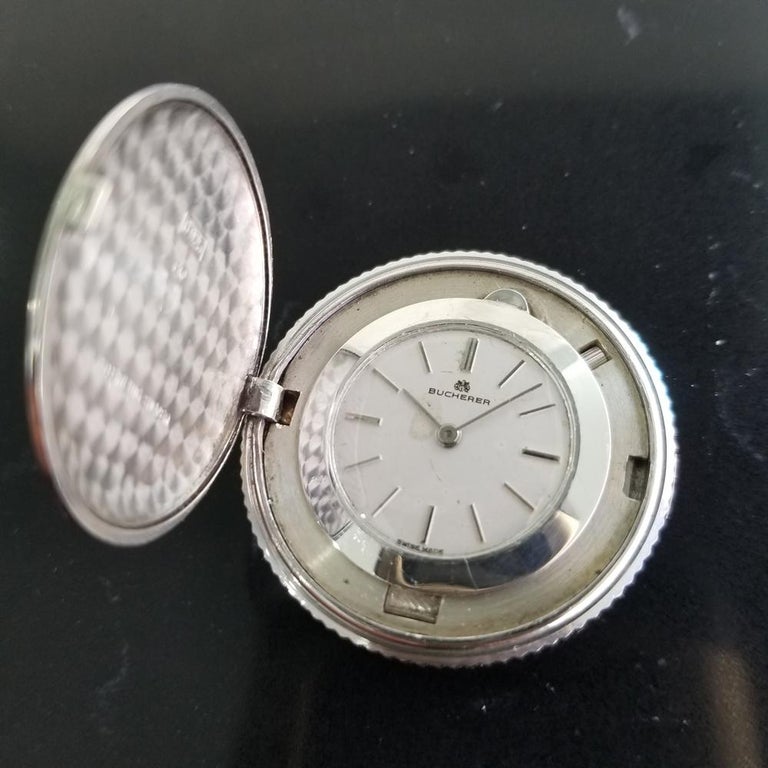 Bucherer Hidden Travel Clock 925 Solid Silver, c.1950s Swiss Vintage ...