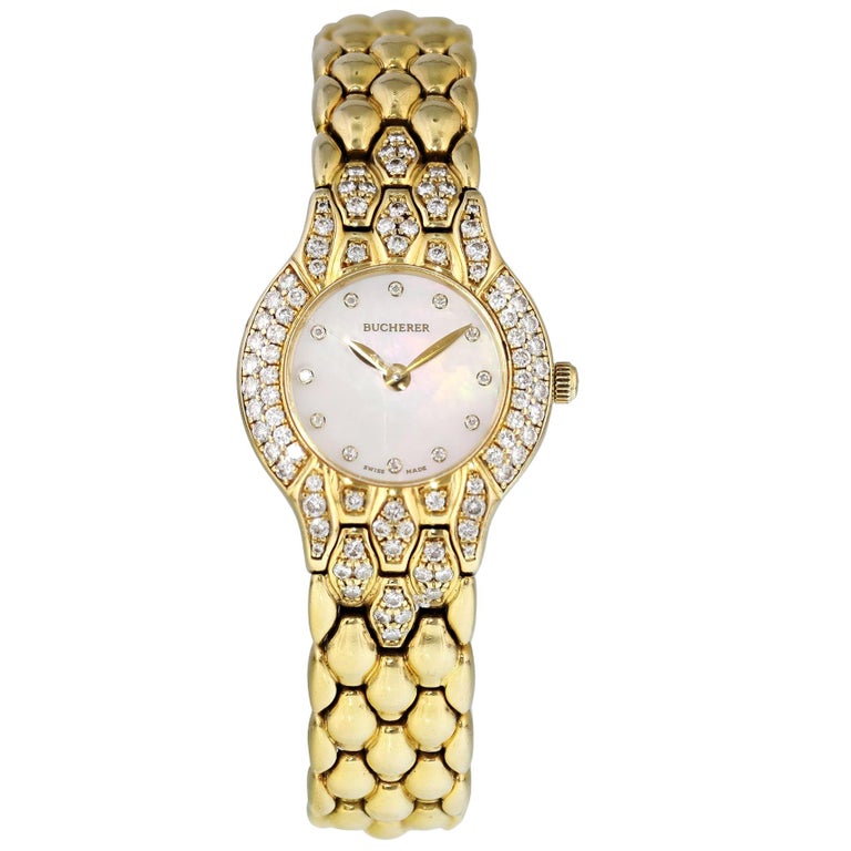 Bucherer Medea Pearl Dial Yellow Gold Ladies Watch at 1stDibs
