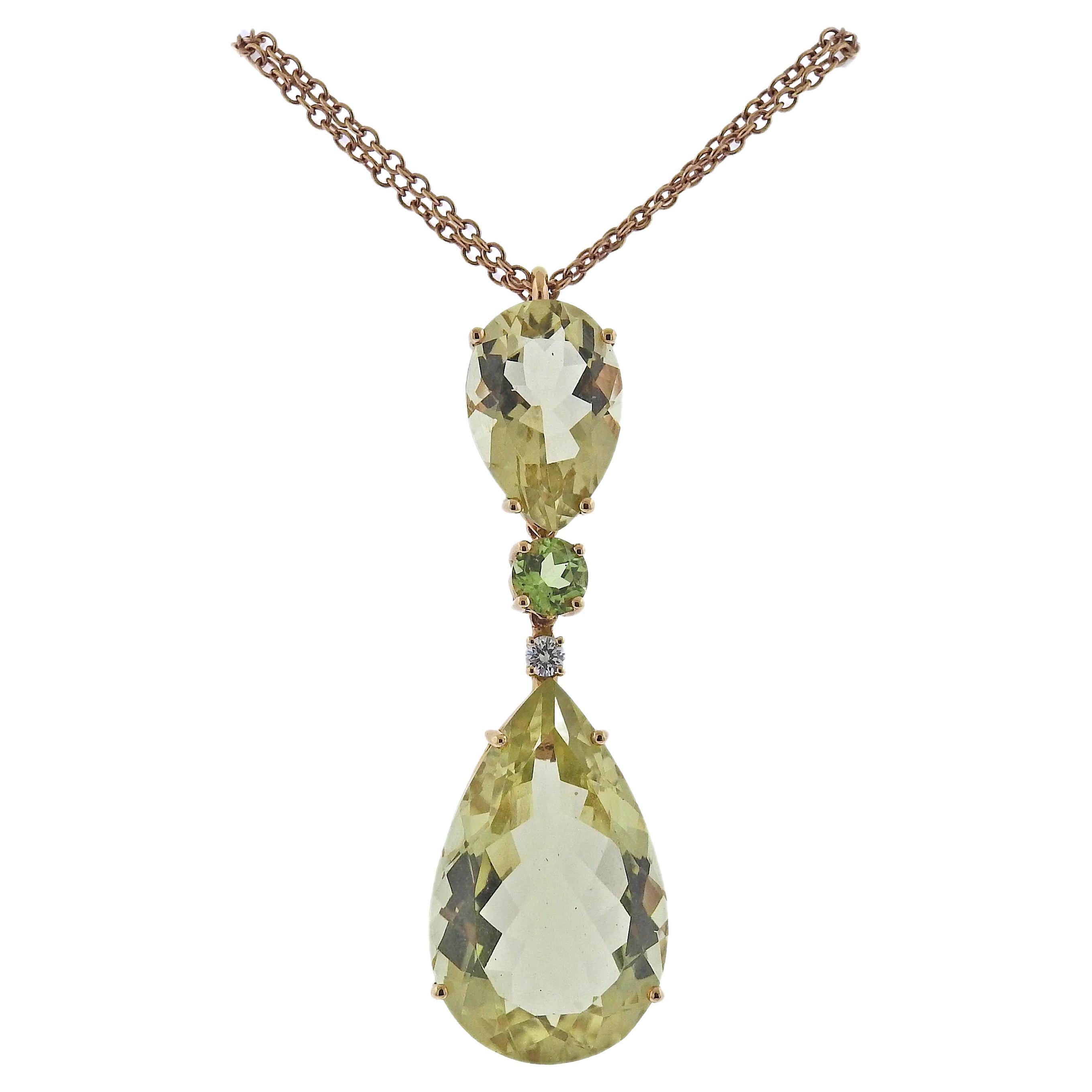 Peridot Diamond Rose Quartz Topaz Rose Gold 14 Karat Pendant For Sale ...