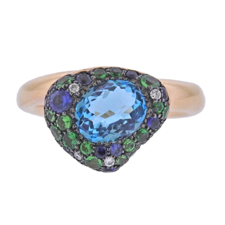 Bucherer Rose Gold Diamond Topaz Sapphire Ring at 1stDibs