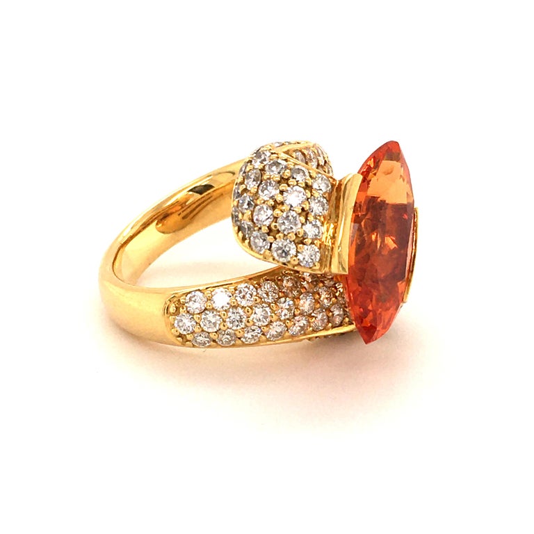 Bucherer Spessartine and Diamond 18 Karat Yellow Gold Ring For Sale at ...