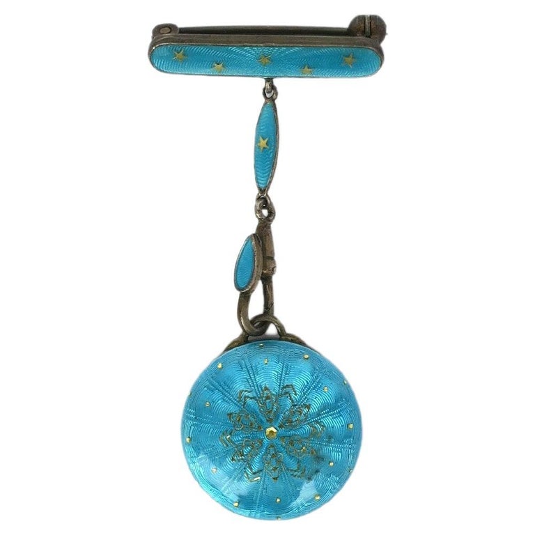 Bucherer Swiss Sterling Silver and Enamel Pin Brooch Watch Holder For ...