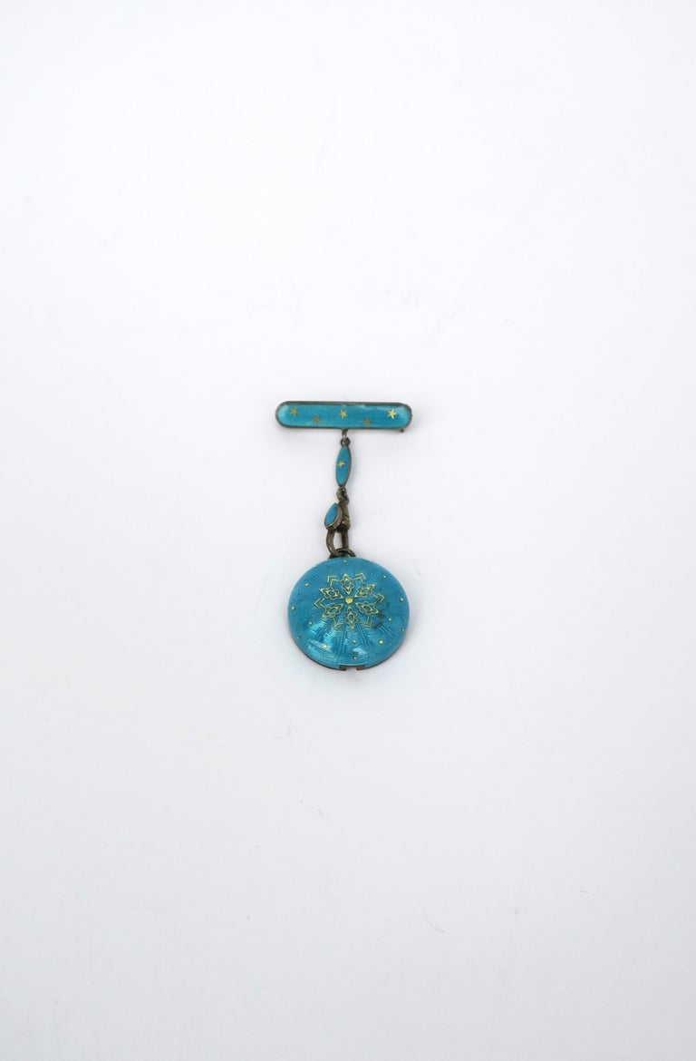 Bucherer Swiss Sterling Silver and Enamel Pin Brooch Watch Holder For ...