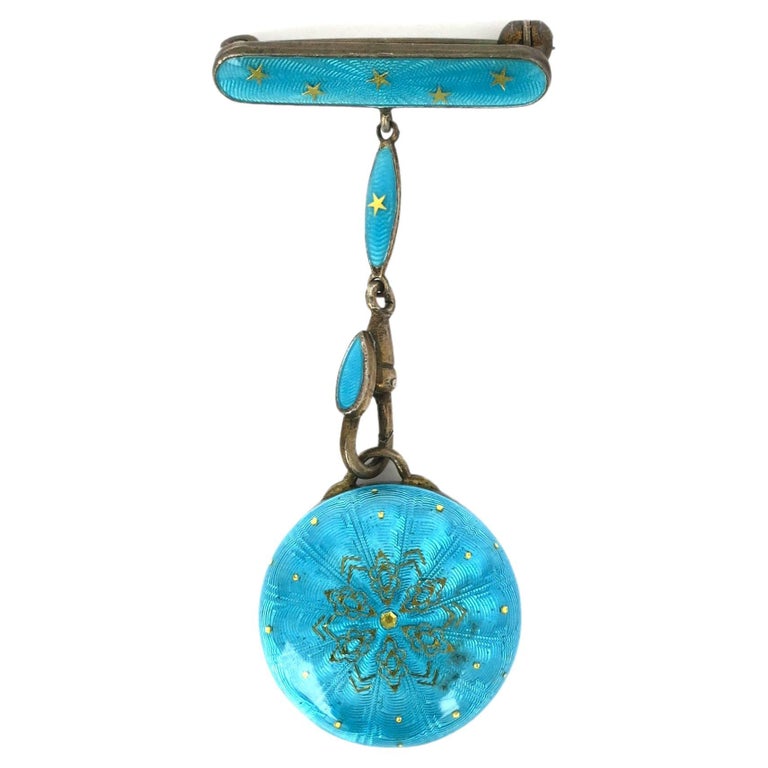 Bucherer Swiss Sterling Silver and Enamel Pin Brooch Watch Holder For ...