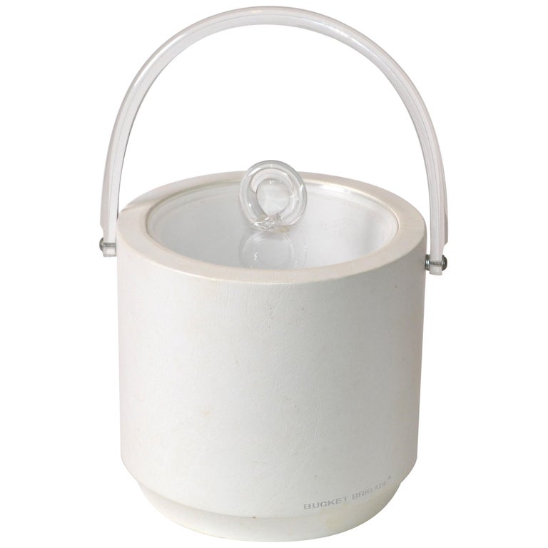 Bucket Brigade 1970 Mid-Century Modern White Leather and Lucite Lidded ...