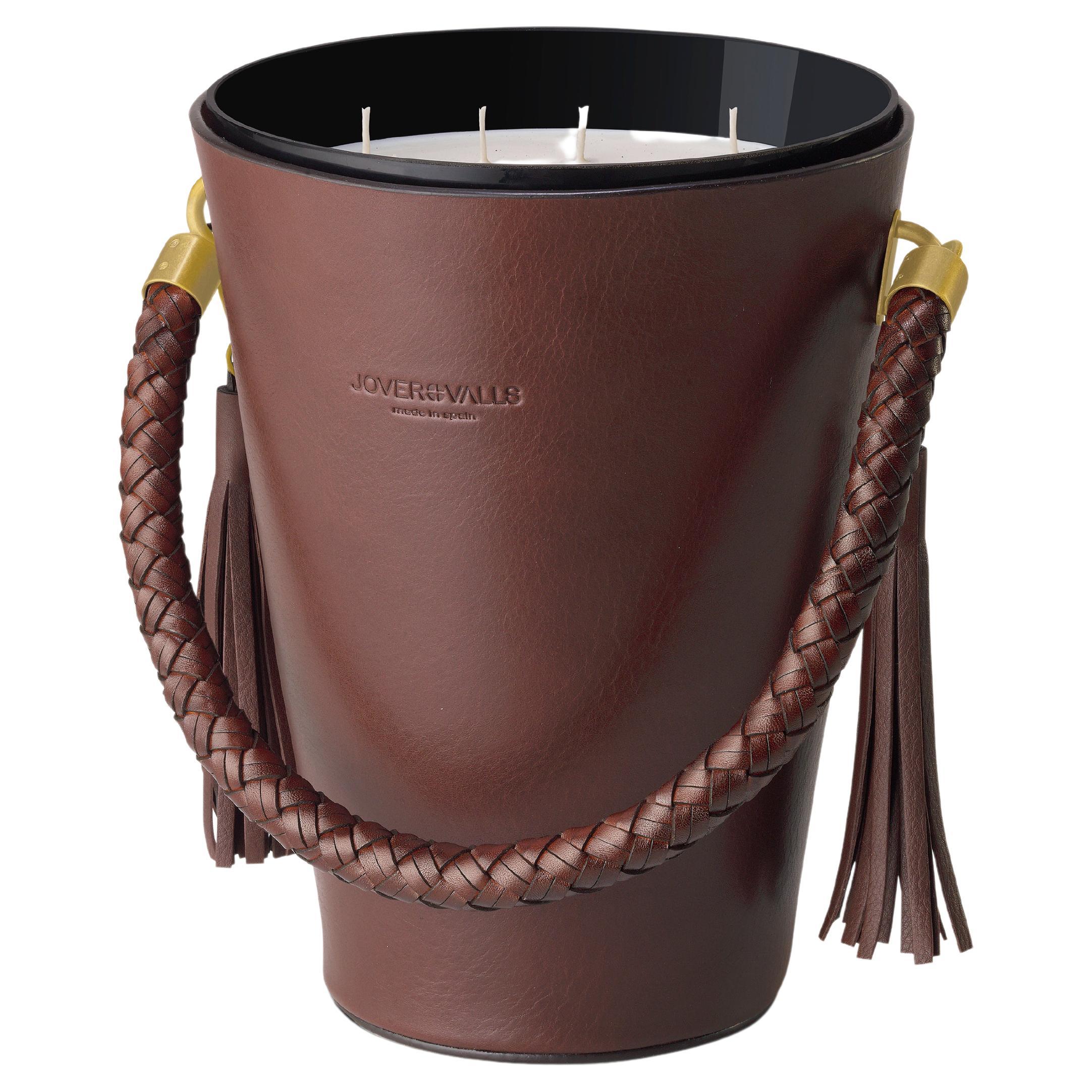 Basket Natural Tan Leather Candleholder, Oud Wood and Roses Scented ...