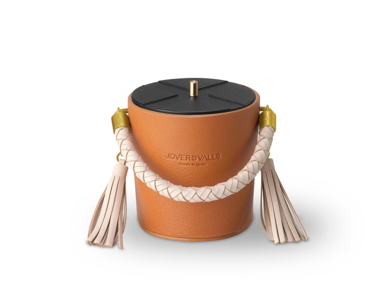 Bucket Natural Tan Leather Candleholder, Oud Wood and Roses Scented ...