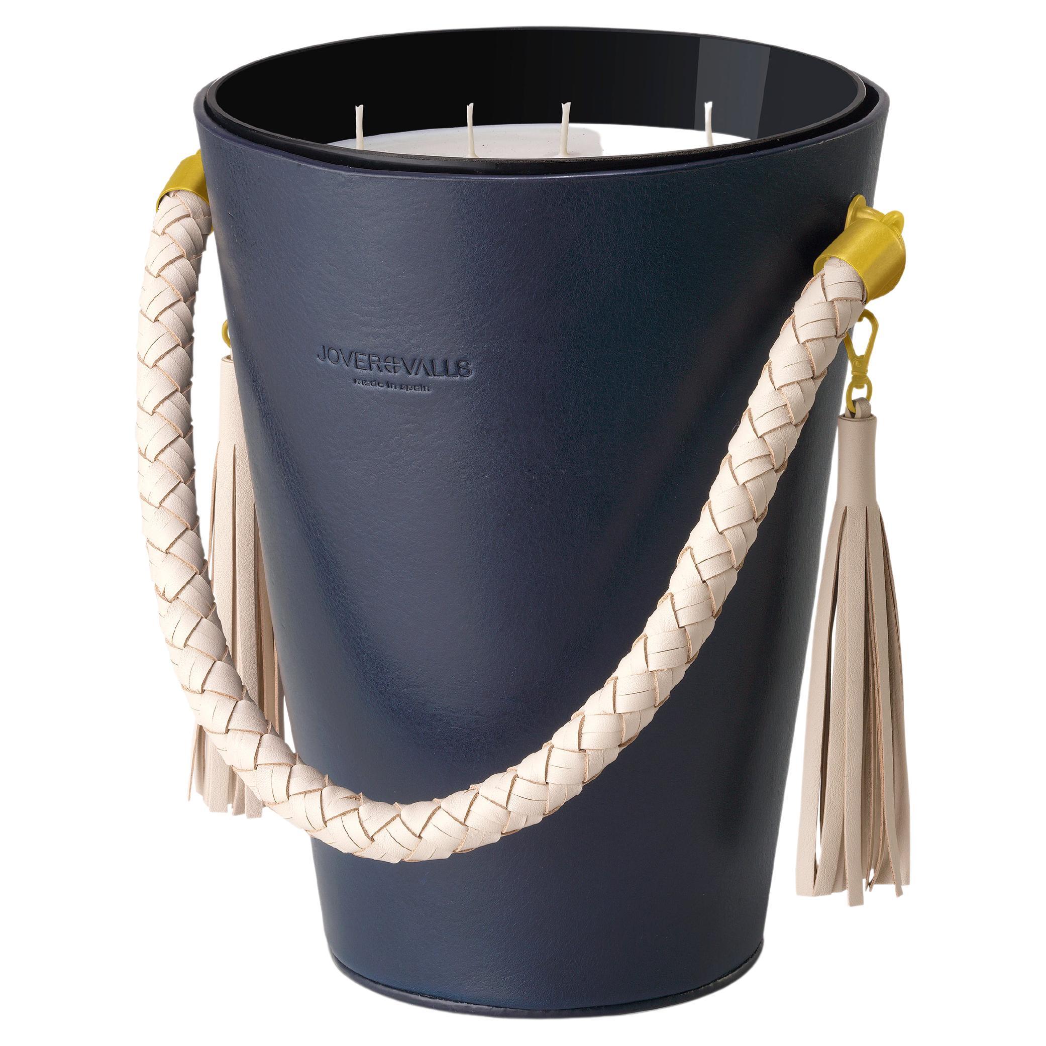 Bucket, Navy Blue Leather Candleholder, Sweet Cinnamon Scented Candle ...