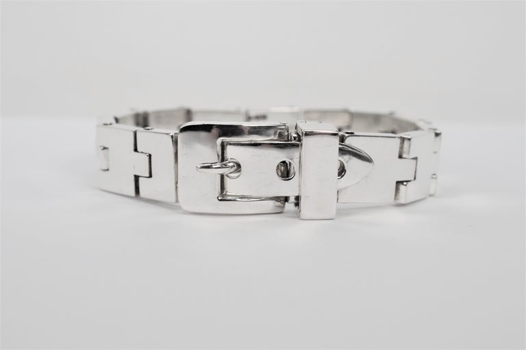 Buckle Link Sterling Silver Bracelet For Sale at 1stDibs