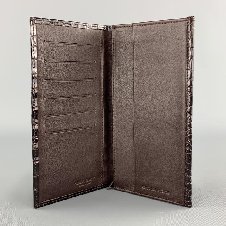 BUDD LEATHER Embossed Alligator Dark Brown Leather Rectangle Wallet at ...