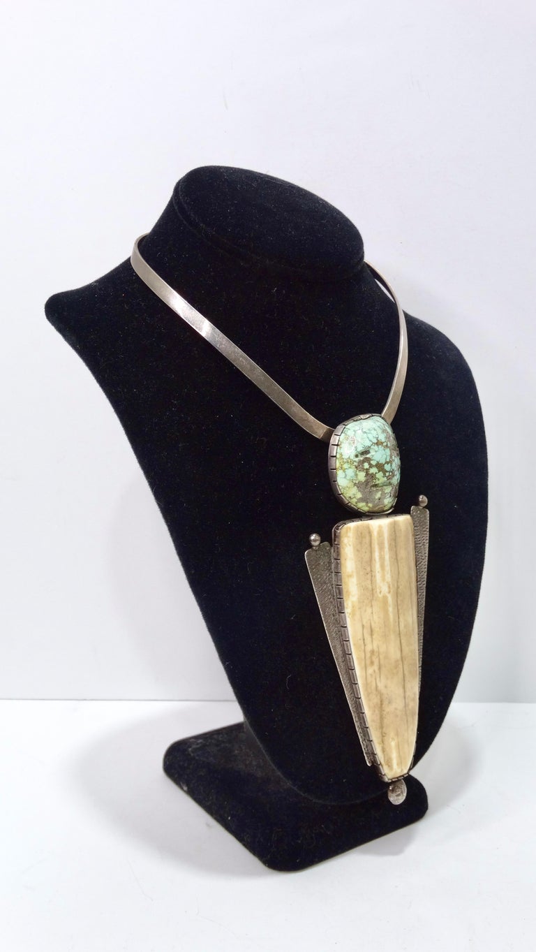 Buddy Lee Handmade Sterling Silver Turquoise Ivory Necklace For Sale at ...