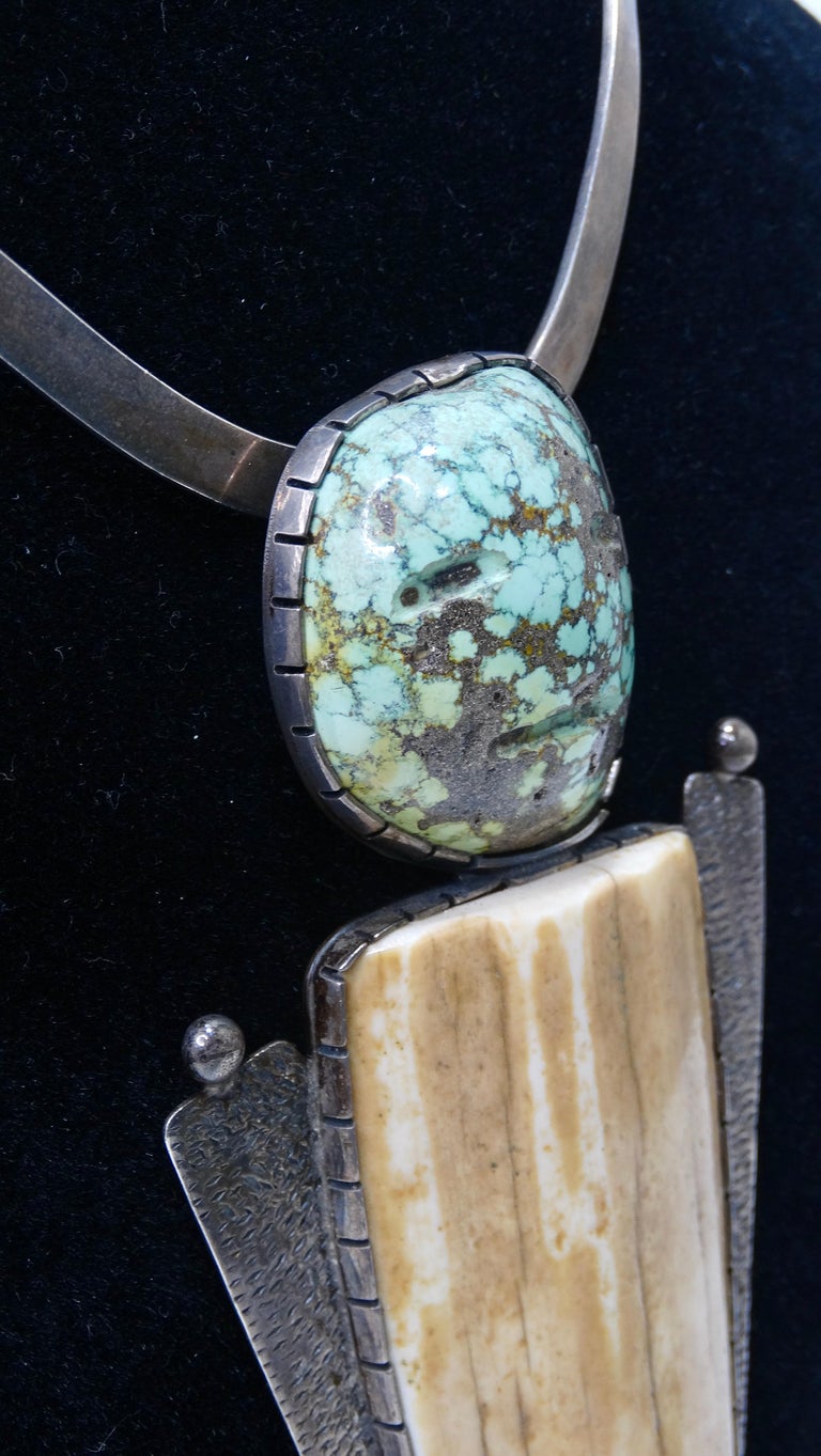 Buddy Lee Handmade Sterling Silver Turquoise Ivory Necklace For Sale at ...