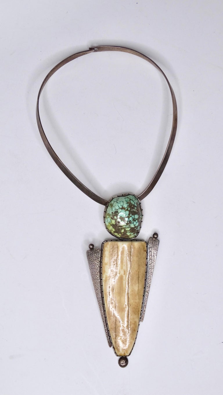 Buddy Lee Handmade Sterling Silver Turquoise Ivory Necklace For Sale at ...