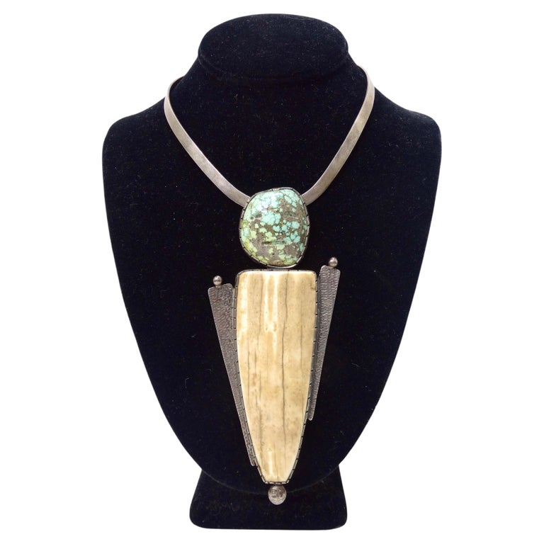 Buddy Lee Handmade Sterling Silver Turquoise Ivory Necklace For Sale at ...