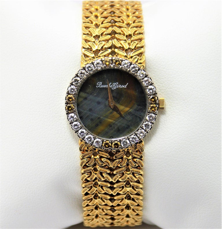 Bueche Girod Ladies Yellow Gold Diamond Multicolor Stone Dial ...