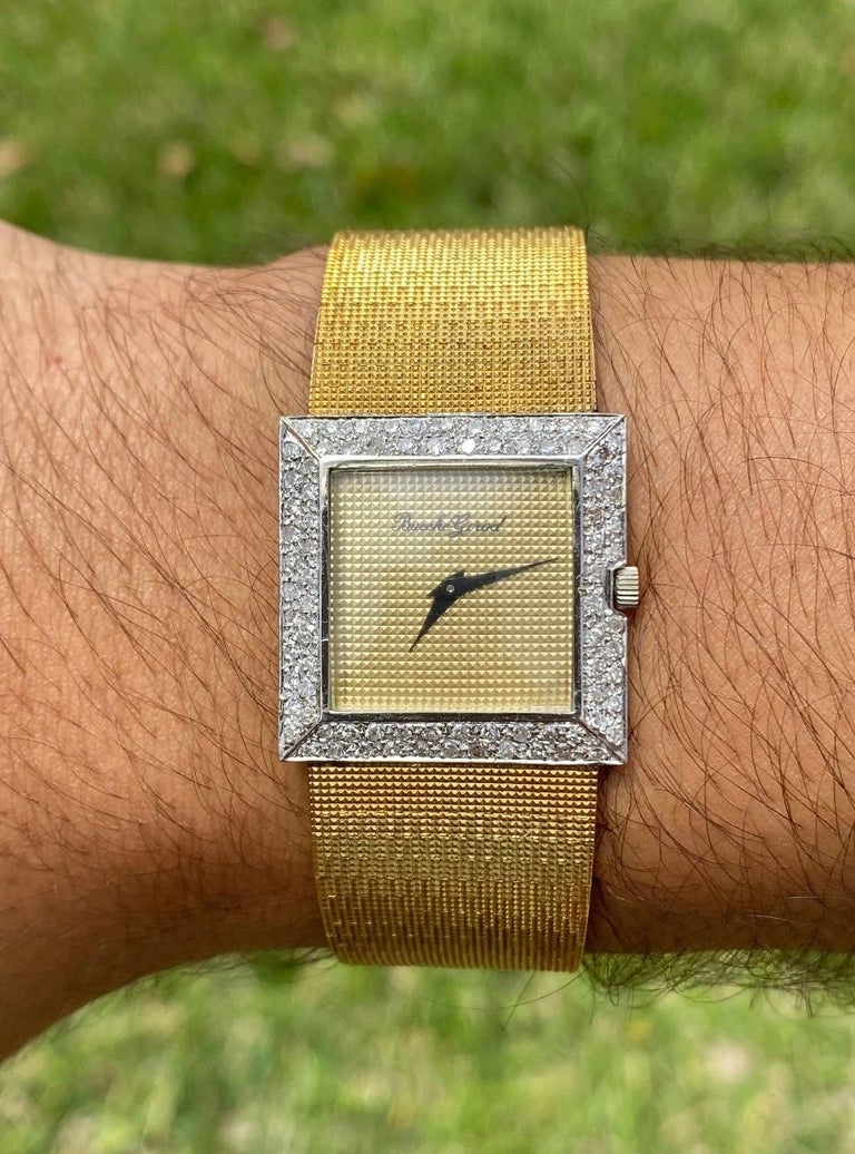 Bueche Girod Square 18k Gold Diamond Bezel and Textured Dauphine ...
