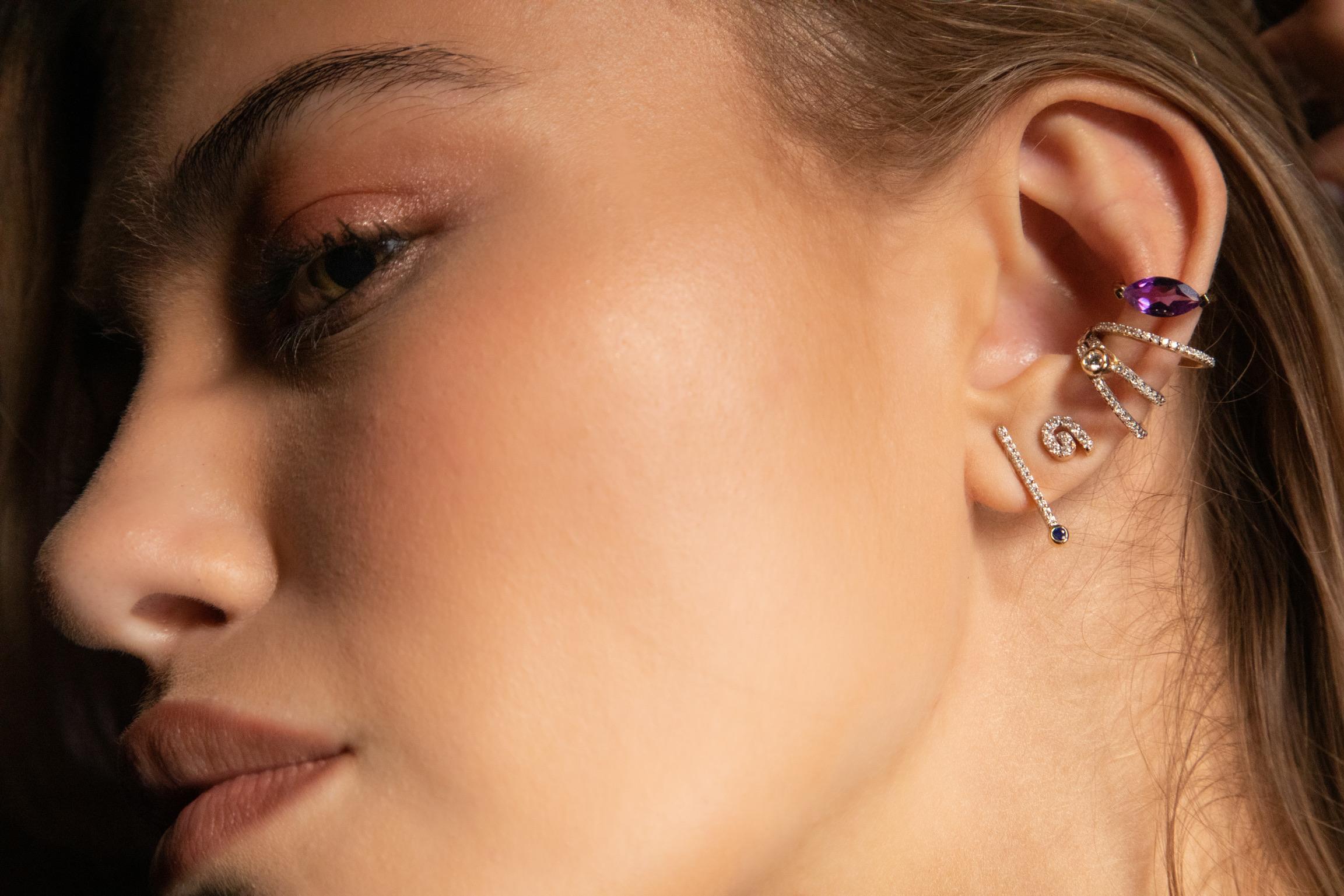¡Buenos Días! “Gala” Triple Ray Pavé White Diamond Ear Cuff (no piercing) For Sale at 1stDibs