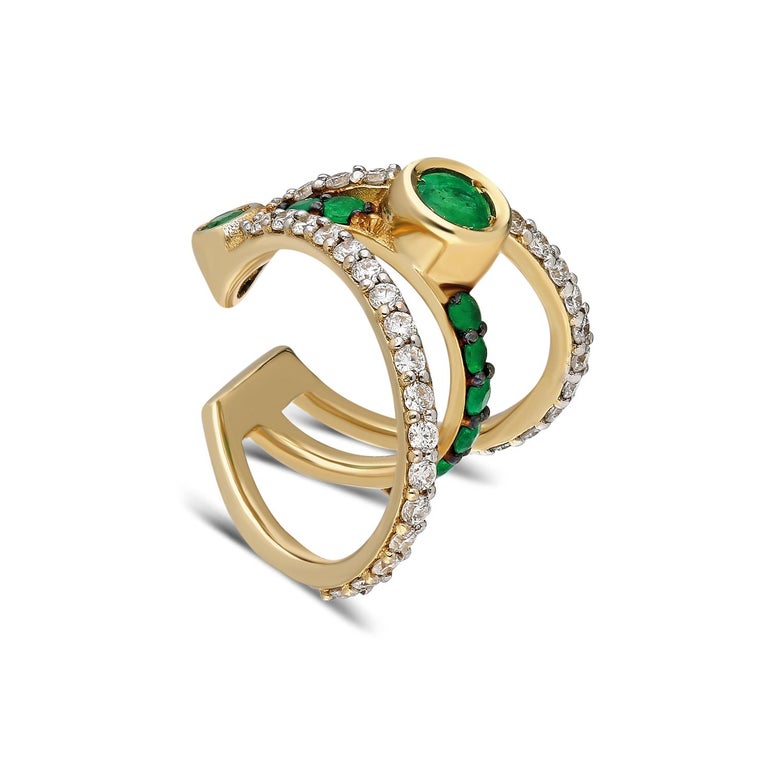 ¡Buenos Días! XL Triple Ray Pavé Diamond and Emerald Ear Cuff 'no ...