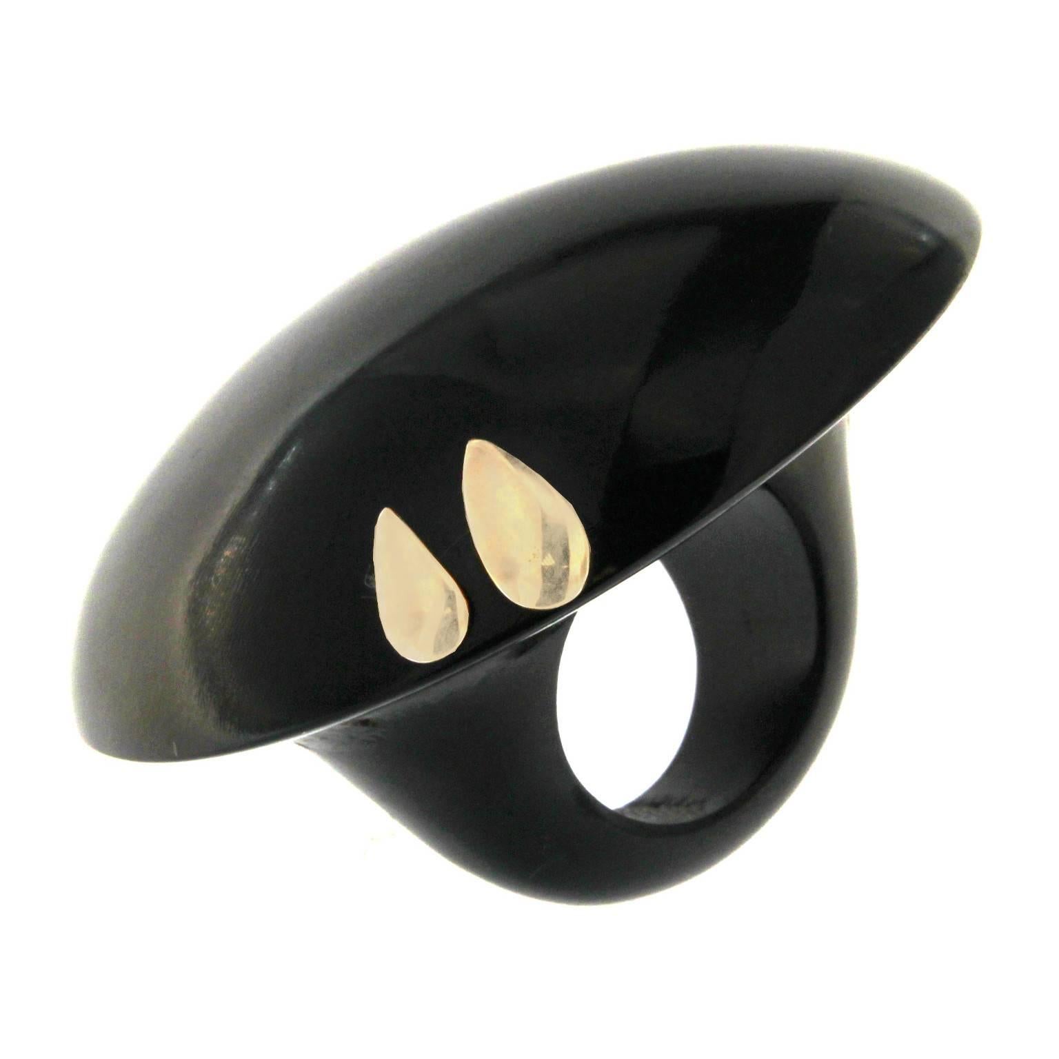 Bufalo Horn Ring 18 Karat Yellow Gold Satin Finish at 1stDibs